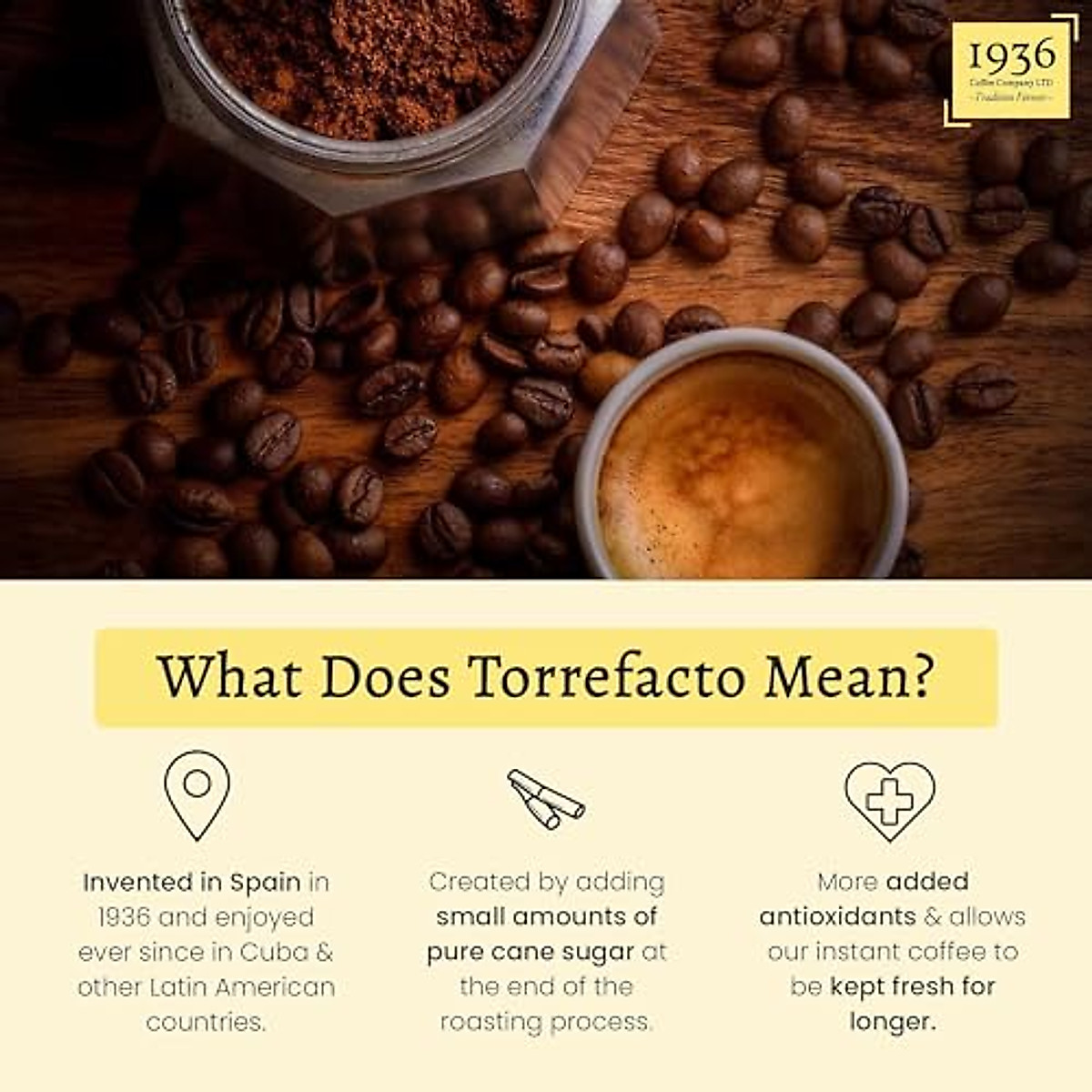 1936 Instant Coffee Vanilla 8 OZ- Smooth Taste - 100% Pure Arabica Coffee - Light Instant Coffee -Medium Roast - Glazed with Cane Sugar- Gluten Free- Kosher Certified -Non GMO