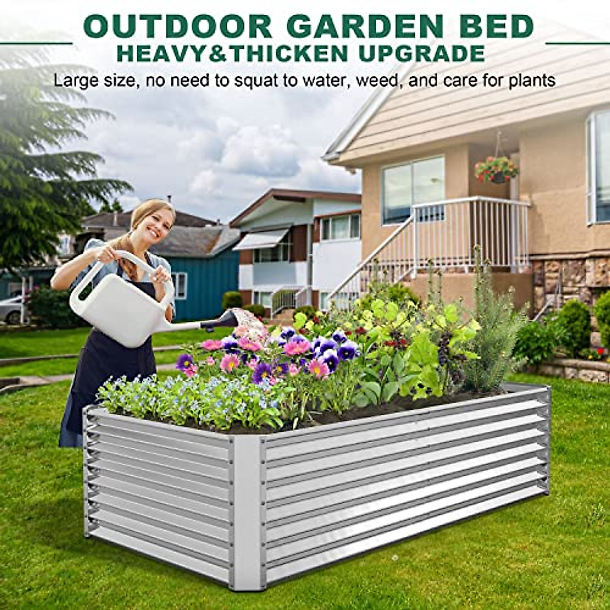 FRIZIONE 8x4x2ft Galvanized Metal Raised Garden Bed for Vegetables, Outdoor Garden Raised Planter Box, Backyard Patio Planter Raised Beds for Flowers, Herbs, Fruits