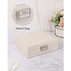 Tikea Jewelry Box Organizer for Women Girls, Portable Travel Jewelry Case with Mirror, PU Leather Jewelry Holder for Necklaces Earrings Rings Watch Christmas Birthday Gift White