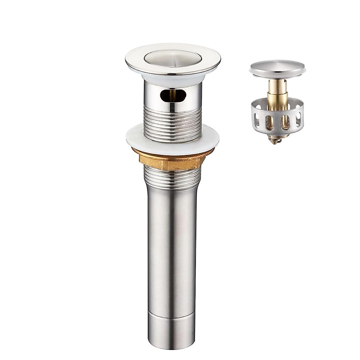 Pop Up Drain, Bathroom Pop Up Sink Drain, Brushed Nickel Bathroom Sink Stopper with Drain Hair Catcher Pop Up Drain, Bathroom Vanity Kitchen Sink with Overflow,PUD001L