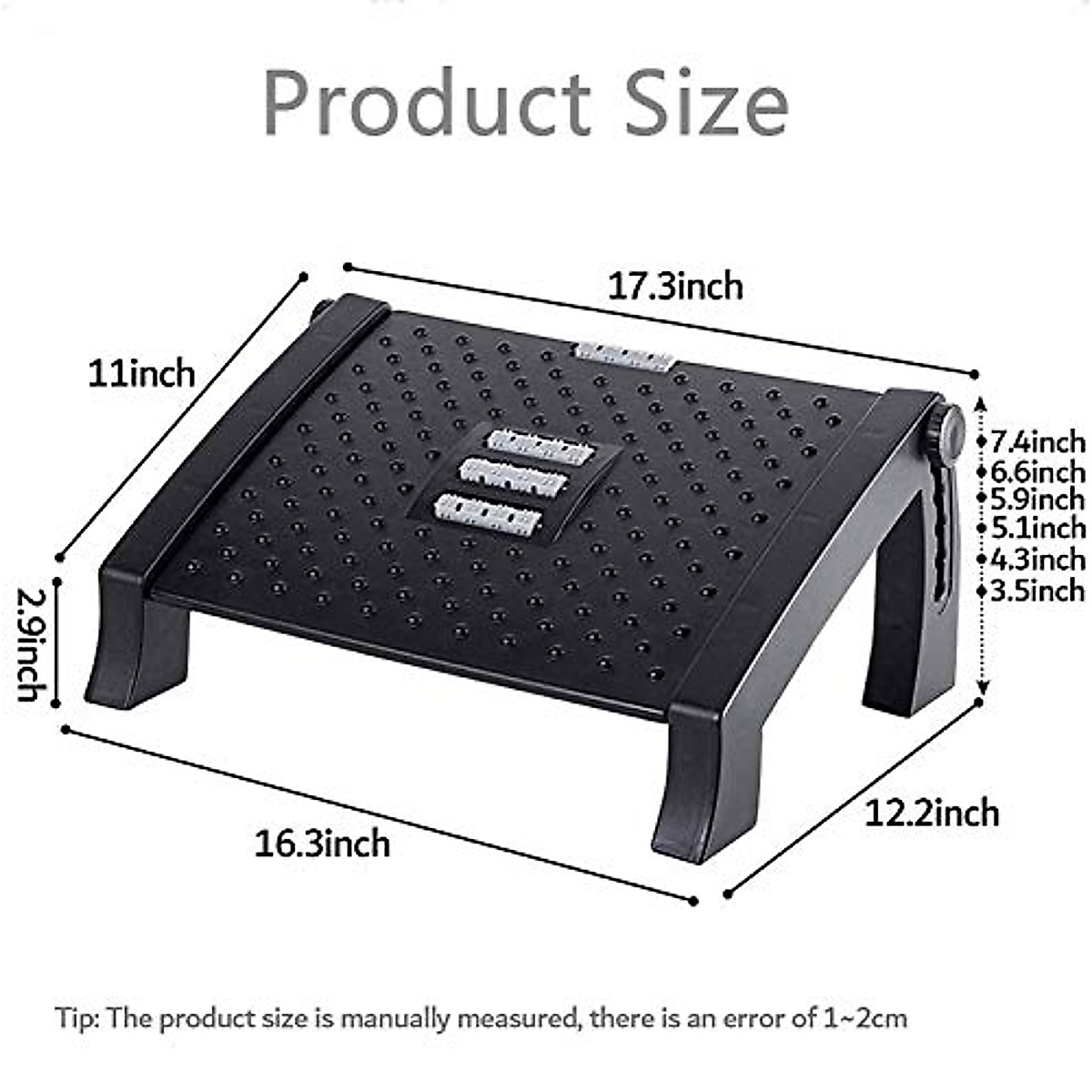 TiKeDa Foot Rest for Under Desk at Work Adjustable,Office Chair Foot Rest with Massage Surface and Roller,Pressure Relief for Comfort,6 Height Adjustable,Ergonomic Tilted Foot Stool for Home,Office