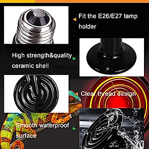 Woyrise 100W Ceramic Heat Emitter, Reptile Heat Lamp Bulbs, No Light Emitting Brooder Coop Heater for Amphibian Pet & Incubating Chicken, Black (2-Pack)