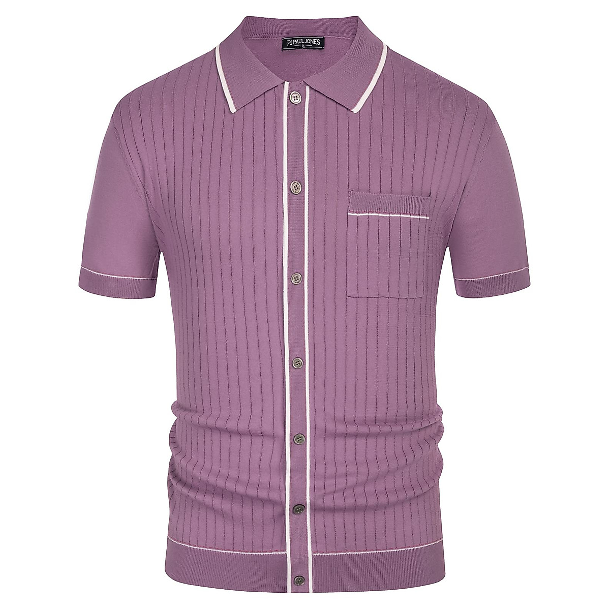 Mens Short Sleeve Knit Shirt Vintage Button Down Golf Polo Shirt Purple S