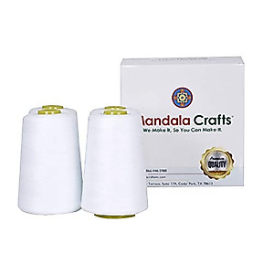 Mandala Crafts All Purpose Sewing Thread Spools - White Serger Thread Cones 4 Pack - 40S/2 24000 Yds White Polyester Thread for Overlock Sewing Machine Quilting