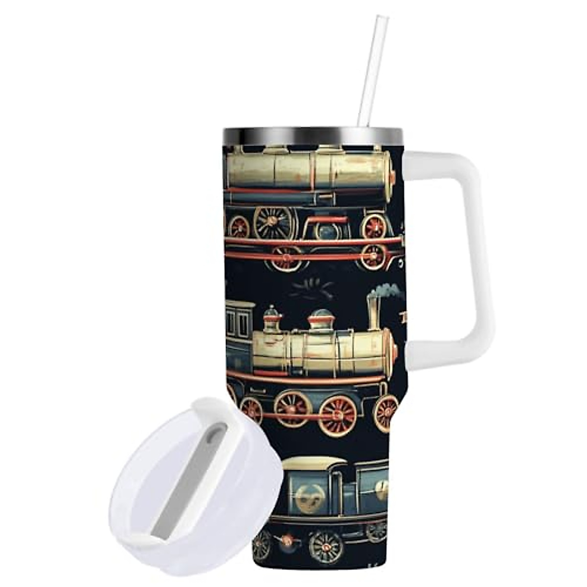 ARGTILDN Steam Train 40 oz Tumbler Insulated Travel Mug with Handle and Straw Lid Vintage Car Stainless Steel Vacuum Coffee Cup Tea Beverage Container Water Bottles for Car Sports office