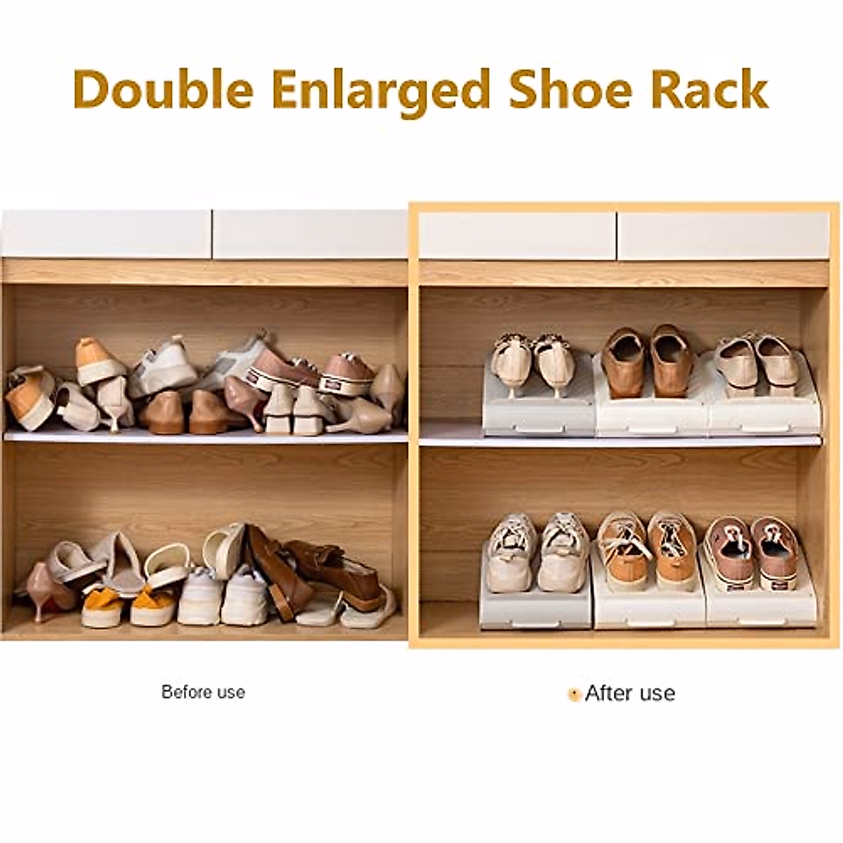 HABOHUSE Double Enlarged Shoe Rack, Double-Layer Shoe Storage Rack Shoe Slots Organizer Adjustable Shoe Stacker Storage Space Saver, Double Deck Shoe Rack Holder for Closet Shoe Organizer (4Pcs-Grey)