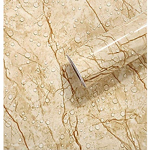 Moyishi Golden Silk Granite Look Marble Gloss Film Vinyl Self Adhesive Counter Top Peel and Stick Wall Decal 15.8"x118"