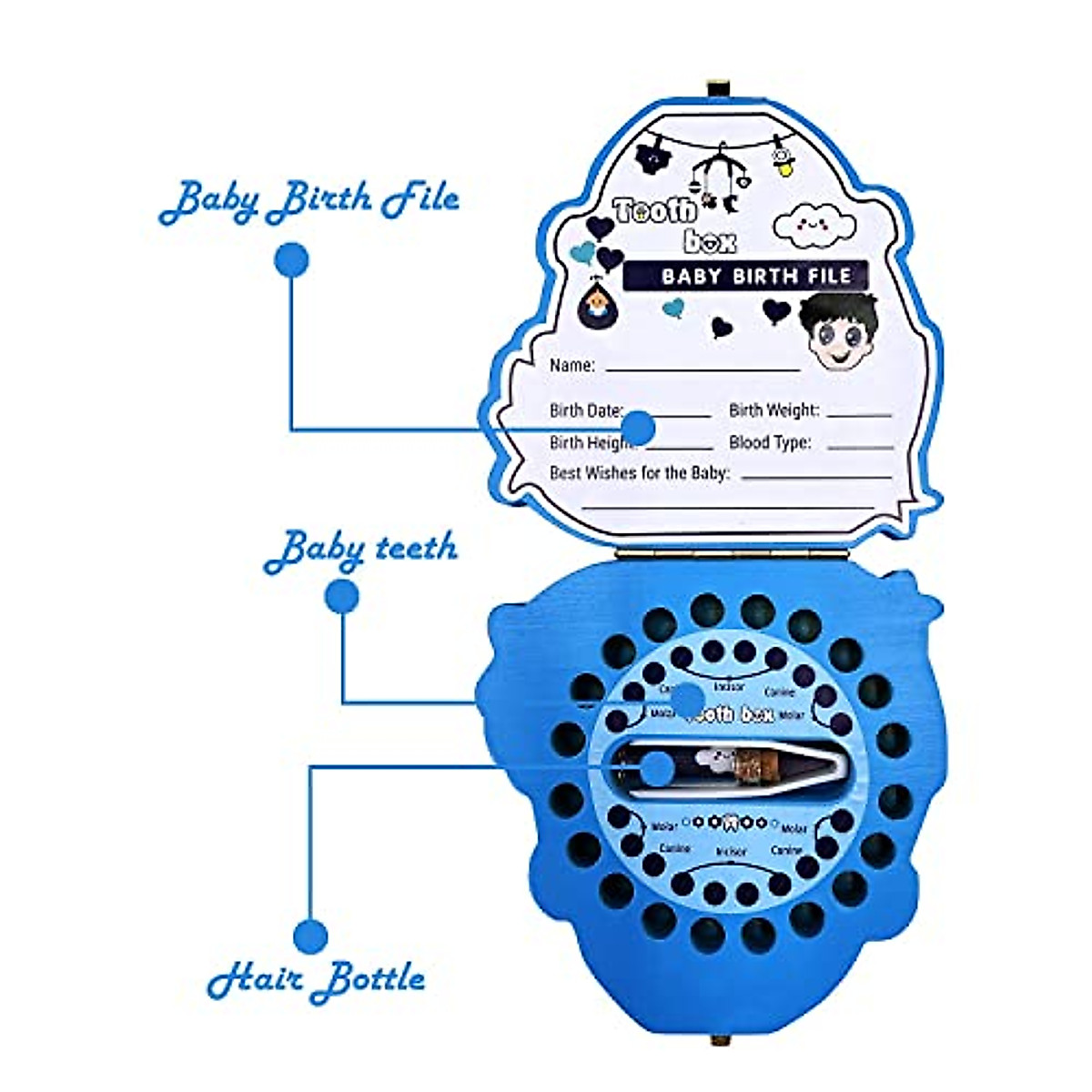 PAMBO Baby Tooth Fairy Keepsake Box- First Teeth and Curl Keepsake Box | Tooth Boxes Saver & Holders for Lost Teeth Kids-Boys Blue 1 Count (Pack of 1)