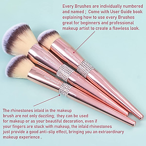Bueart Design 16Pcs ULTRA SOFT Labeled Makeup Brushes Sets -with Foundations Powder Blush Concealer Blending Eyeshadow Contour Brush sets (Rose Gold)