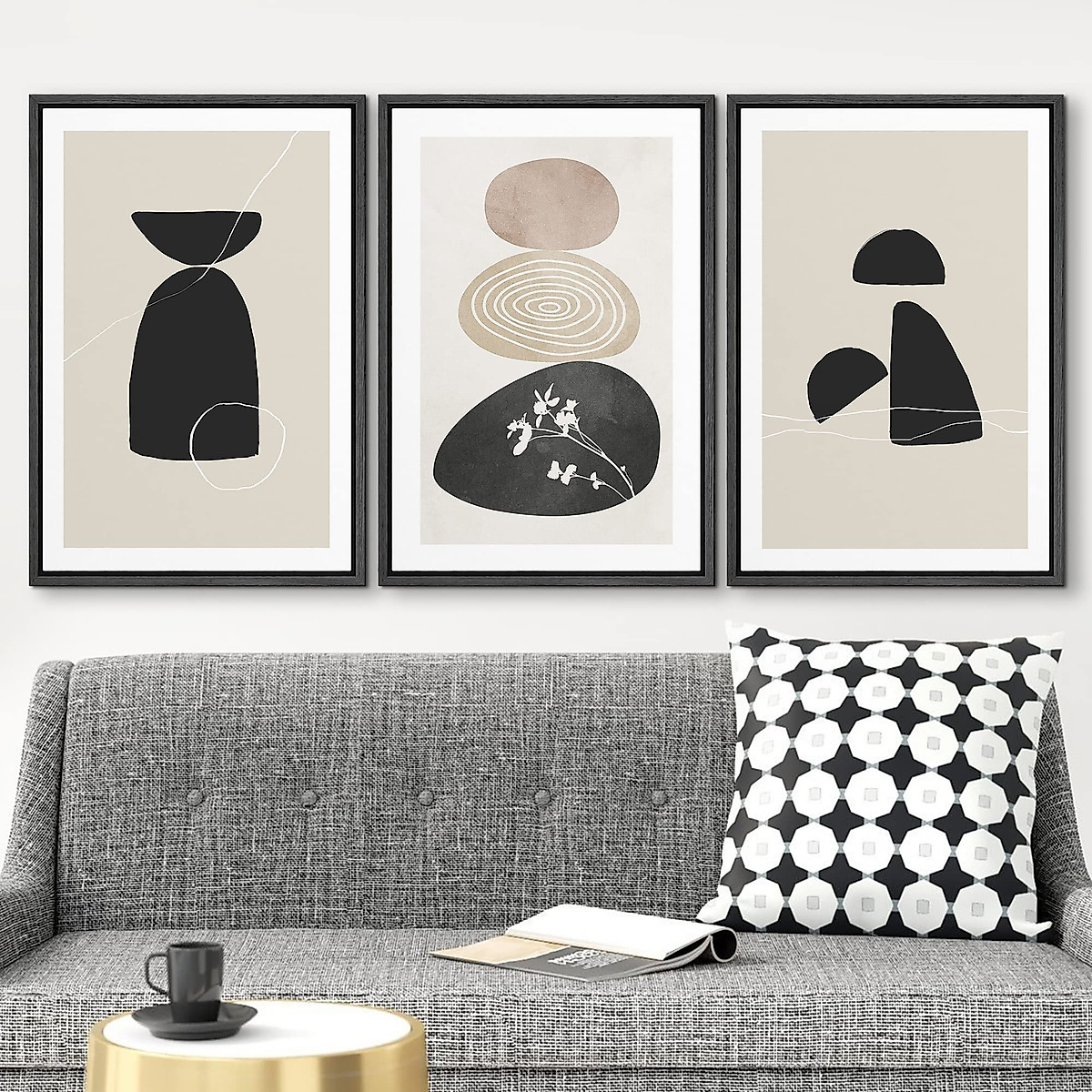 wall26 Framed Canvas Print Wall Art Set Geometric Mid-Century Polygons Graffiti & Street Art Abstract Illustrations Modern Art Decorative Zen for Living Room, Bedroom, Office - 16"x24"x3 Black