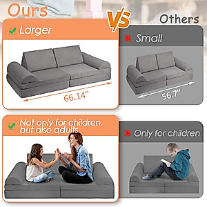Betterhood Play Couch Sofa for Kids Large Size, Modular Kids Play Couch, Kids Couch Building Fort for Playroom Bedroom, Children Convertible Foam Cushion Couch for Boys and Girls, Grey