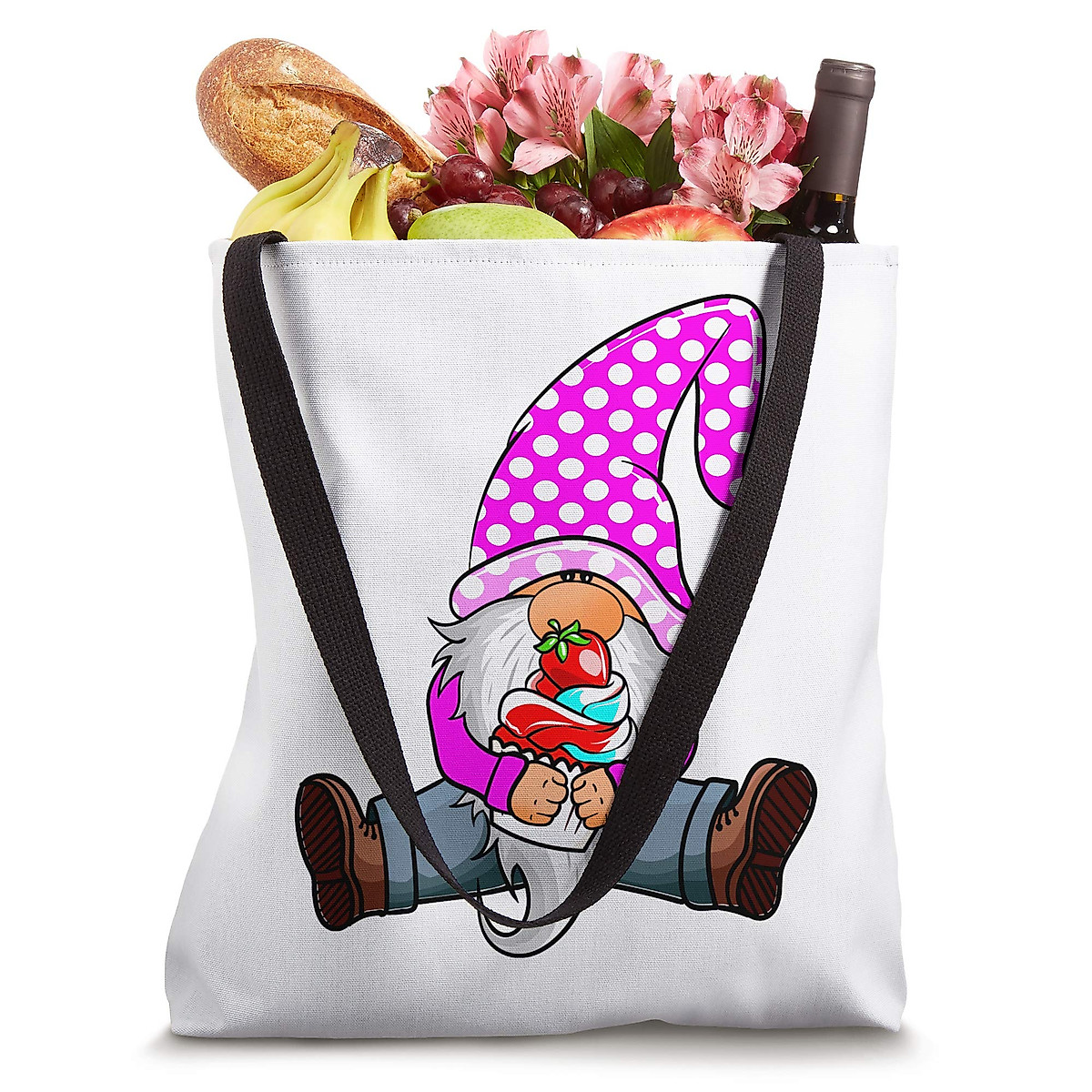 Pastry Chef Gnome Holding Cupcake Cake Baking Dessert Gnome Tote Bag