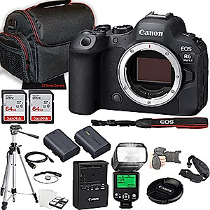 Canon EOS R6 Mark II Mirrorless Camera (Body Only) + 2X 64GB Memory + Case + Filters + TTL Flash + More (25pc Bundle)