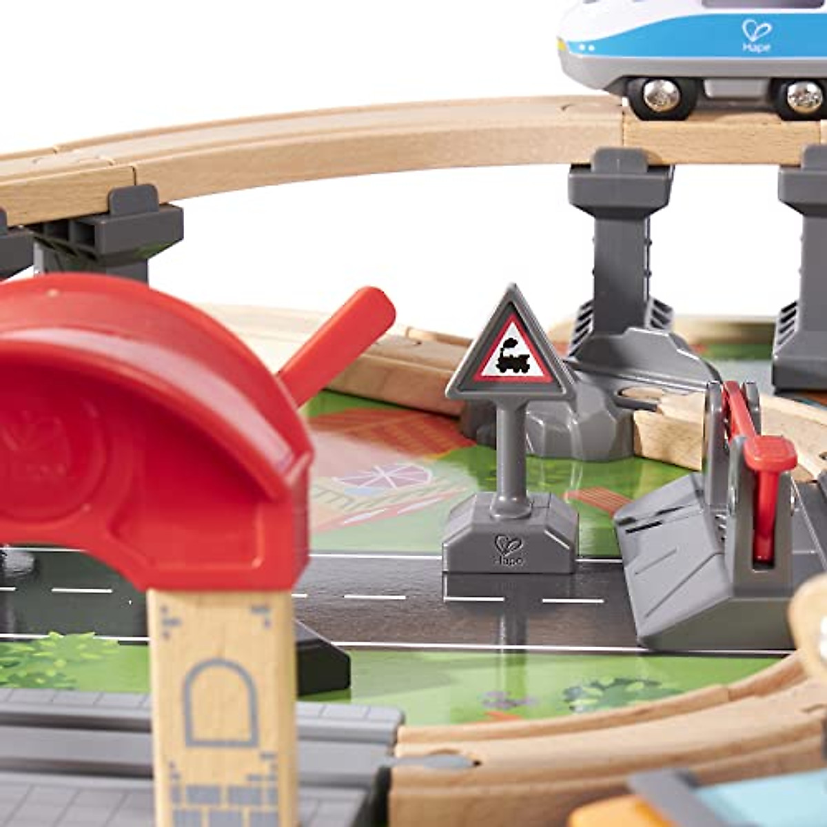 Hape E3766 70 Piece Railway Train Table and Set Toy with Battery Powered Locomotive, Removable Playmat Surface and Storage for Kids 3 Years and Up