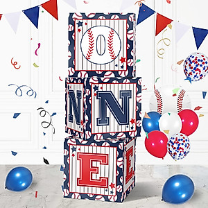 Baseball 1st Birthday Balloon Boxes Decorations, 3pcs One BABY Baseball Theme Balloon Boxes for Baby First Birthday Party Decorations Supplies