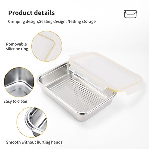 GEEJA 18/8 Stainless Steel Food Storage Containers, Meal Prep Lunch Box, Baking Pan, Stackable Bento Box, Metal Set of 3 (1PC 84oz + 2PC 21oz)