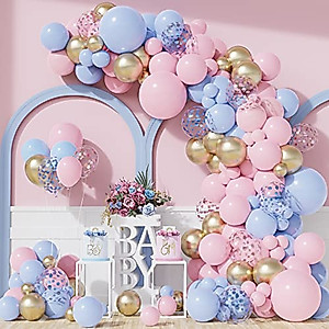 DIY 135PCS Gender Reveal Balloon Garland kits Chrome Metallic Latex Balloons 18/10/5inch Pearl Balloons for Birthday Party Celebration Wedding Gender Reveal He or She Boy or Girl (Pink Blue Gold)