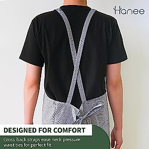 HANEE Cross-Back Apron for Men and Women, Cotton Canvas Apron with Stripes (3 Colors) (Navy Blue)