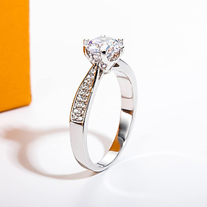 Moissanite Engagement Rings 1CT D Color VVS1 Clarity Round Brilliant Cut Solitaire Lab Created Diamond S925 Sterling Silver 6 Prong Moissanite Promise Wedding Rings for Women with Certificate(5.5)