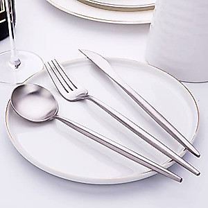 20-Piece Matte Silver Flatware Set for 4, 18/10 Stainless Steel Silverware Kitchen Utensils, Restaurant Tableware Cutlery, Dishwasher Safe