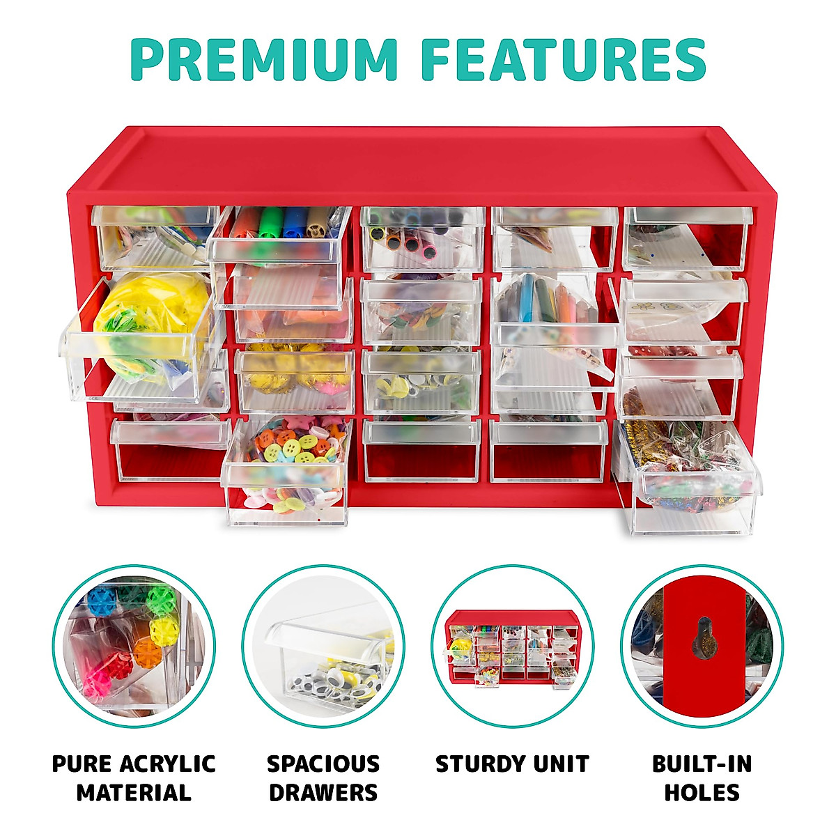 Kraftic Arts and Crafts Supplies Set for Kids Ages 4-8, Giftable Craft Organizer Box with 2000+ Pcs DIY Art Supplies for Toddlers, School Projects, and Homeschool - Red