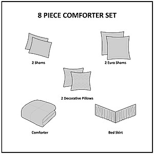 510 DESIGN Cozy Comforter Set - Geometric Honeycomb Design, All Season Down Alternative Casual Bedding with Matching Shams, Decorative Pillows, Full/Queen (90"x90"), Seafoam/Grey 8 Piece