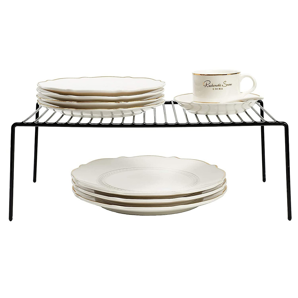 ARCCI Kitchen Cabinet Shelf Organizer Set of 2, Large (15.7 x 9.4 inch) Rustproof Metal Wire Pantry Storage Shelves, Dish Plate Racks for Cabinets, Freezer, Counter, Cupboard Organizers and Storage