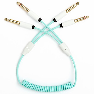 MyVolts Candycord audio cable, 2 x straight large jack to 2 x straight large jack, curly 40cm to 50cm, Mint Green colour