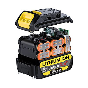 Simple Plus+ 2Packs Replacement Battery for Dewalt 20V MAX XR Battery Lithium Ion 6.0Ah Compatible with Dewalt Battery 20v DCB206 DCB205 DCB204 DCB180 DCB200 Fit for Dewalt 20V Max XR Cordless Tools