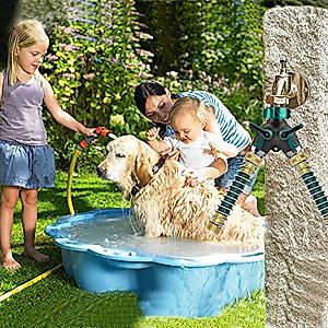 Ambuker Garden Hose Splitter 2 Way Heavy Duty 2 Kink-Free 3/4 Faucet Extension Hose Protector Dual Hose Connector Comfortable Rubberized Grip for RV Water Hose 2 Rubber Washers