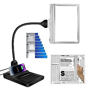 4X Magnifying Glass with Light and Stand, 36 LED Flexible Gooseneck Magnifying Desk Lamp, Ajustable Brightness Large Page Magnifier for Reading, Sewing, Crafts, Painting, DIY & Close Work Silver