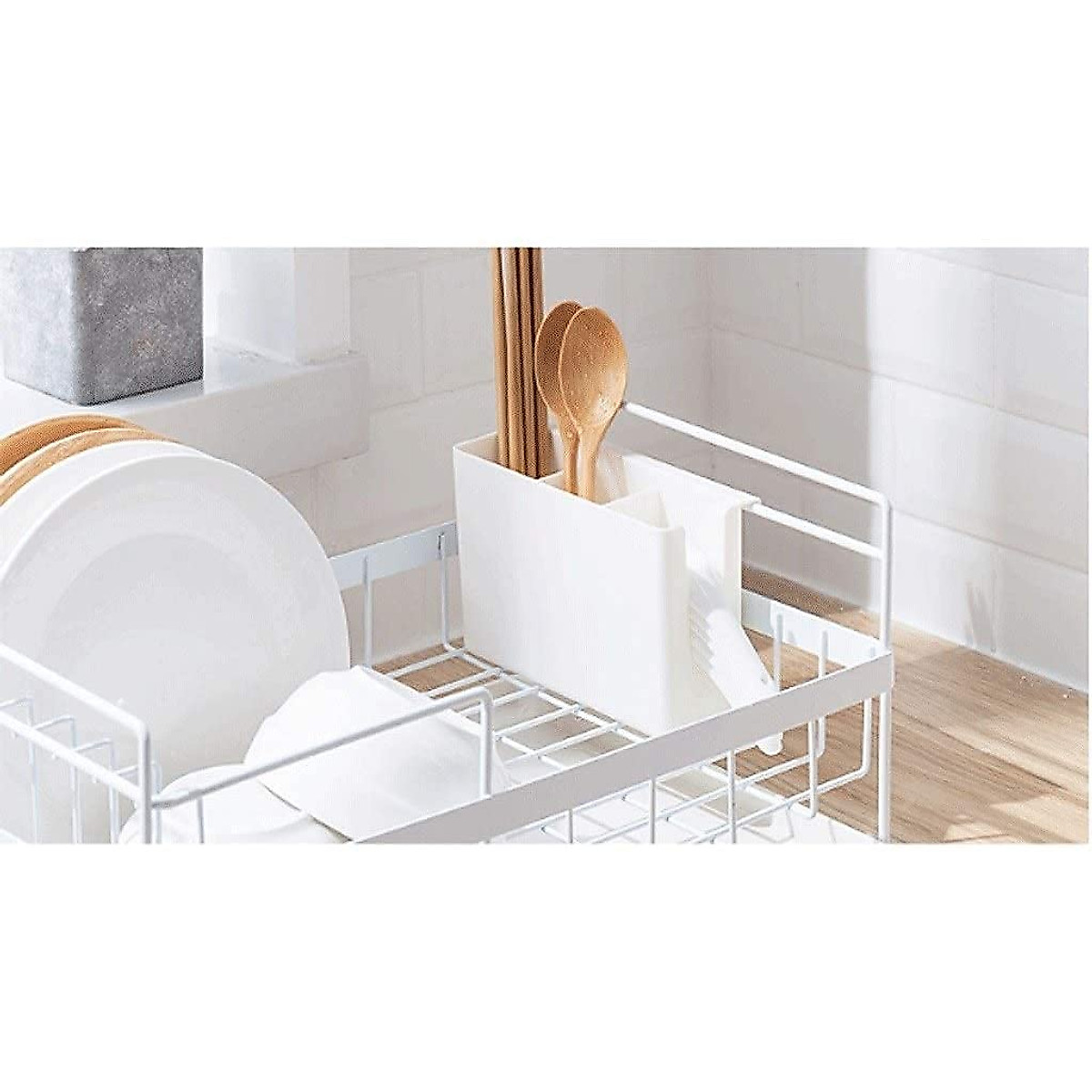 Plate Rack Draining Dish Rack Chrome-plated Steel Dish Rack With Drainboard With Removable Drainboard Removable Plastic Cutlery Tray for Kitchen Countertop (Color : White) Pan Plate Holder