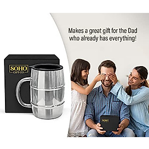 GALVANOX Gift Mug for Dad, Stainless Steel TOP DAD Barrel Cup with Handle and Sip Lid (Hot n' Cold) Double Wall Insulation for Beer & Coffee, 17oz (Gift Boxed for Christmas/Fathers Day)