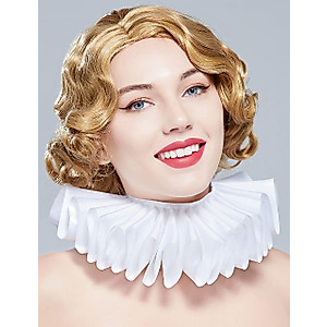 BABEYOND Renaissance Ruffled Neck Collar Vintage Clown Choker Wrap Renaissance Elizabethan Ruffle Layered Collar Scarf for Costume Party (White)