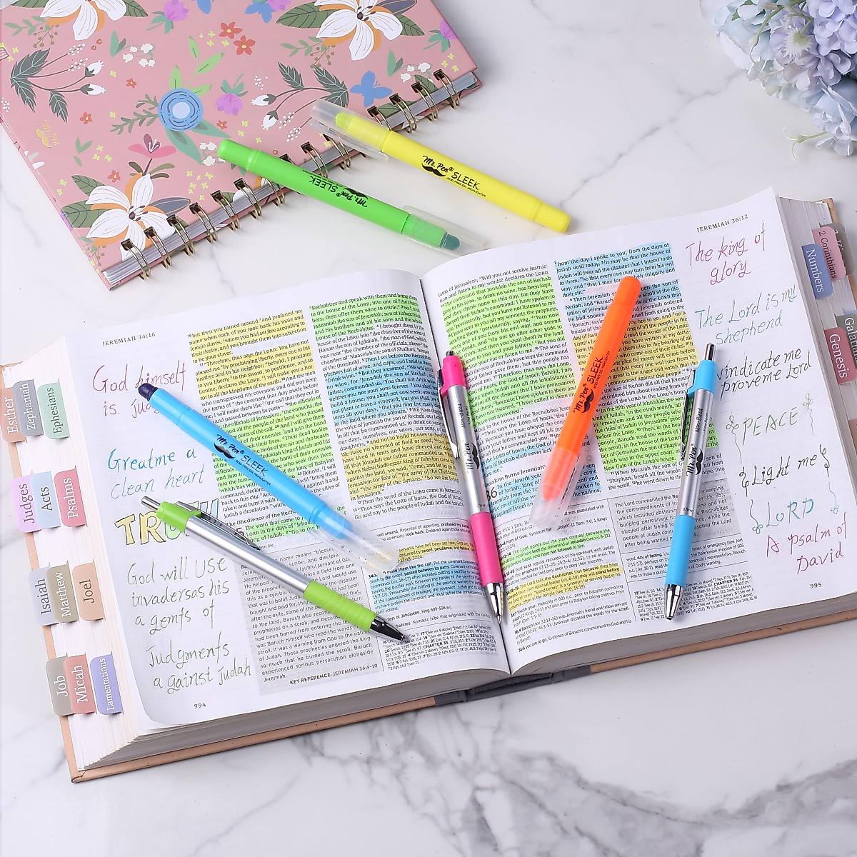 Mr. Pen- Bible Highlighters and Pens No Bleed, 8 Pack, Bible Journaling Kit, Bible Pens No Bleed Through, Gel Highlighters, Bible Markers No Bleed Through, Bible Study Kit, Christian Gifts
