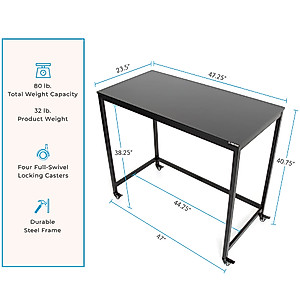 Stand Steady Joy Mobile Workstation | Standing Height Table on Wheels for Home, Office & School | Portable Standing Desk with Locking Wheels | Mobile Training Table & Collaboration Desk(Black/47x24in)