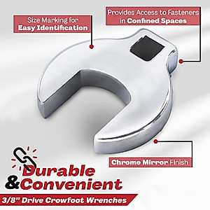 Crows Foot Wrench Set (SAE/Inch) Easily Access Hard-To-Reach Areas, Ideal for Tight Spaces, Great for Automotive Repair Work - Includes Sizes: From 3/8" to 1 Inch - 10-Piece Kit With Clip-on Organizer