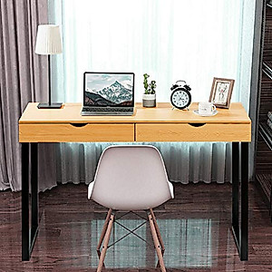 NDGDGA Desktop Computer Desk with Drawers for Small Spaces, Modern Home Office Laptop Table, Multipurpose Gaming Writing Study Computer Table Wooden Workstation (Yellow, 47.2 x 20.5 x 29.5 inches)