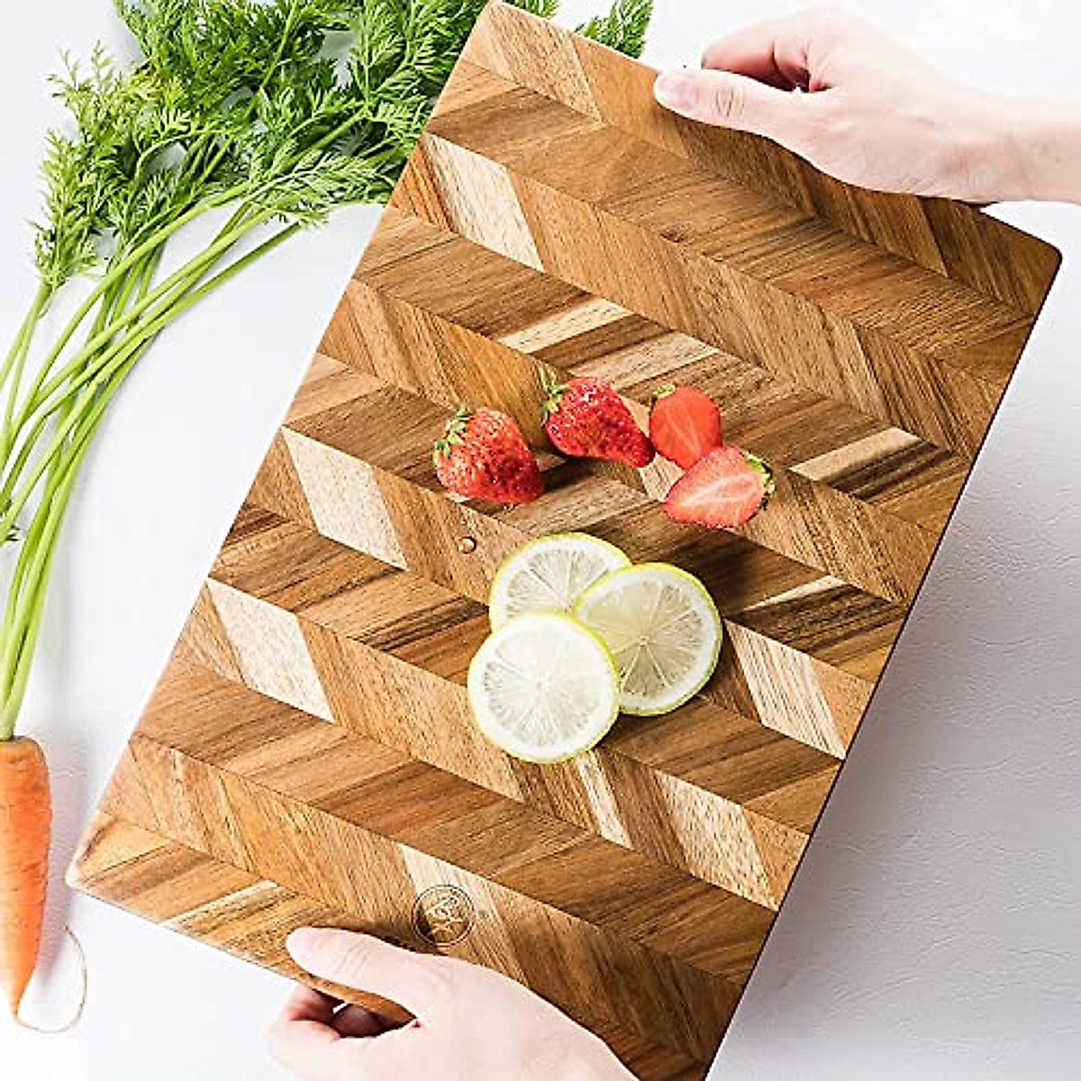 BILL.F Wooden Chopping Board, 14x9 inch Acacia Wood Cutting Board for Kitchen Chopping Butcher Block Cutting Board with End Grain
