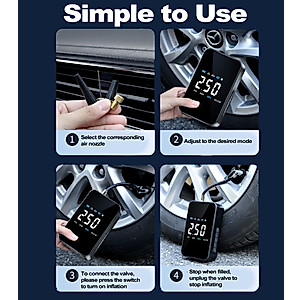 AT1nTen Tire Inflator Portable Air Compressor, Electric Air Pump for Car Tires,Digital Cordless with Gauge Emergency LED Light,Power Bank, 12V DC Faster Inflation Motorcycle Bicycle Auto Shut-Off