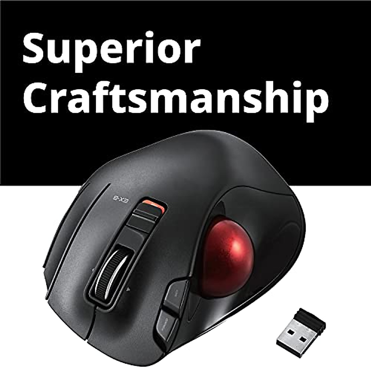 ELECOM EX-G Trackball Mouse, 2.4GHz USB Wireless, Ergonomic Design, Thumb Control, Smooth Precise Tracking Roller Ball, 6 Programmable Buttons, Tilt Scroll, Computer Mice for Laptop PC, Windows & Mac
