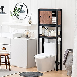 HOMEDANT House Over The Toilet Cabinet Shelf with Laminated Board, Adjustable Bathroom Storage Organizer Rack with Sliding Door, Medicine Cabinet Shelving, Shelves for Laundry Restroom Kitchen Garage