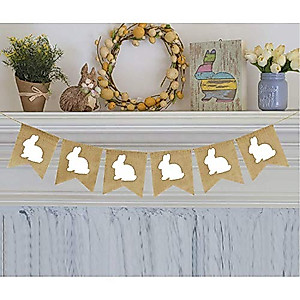 Partyprops Rabbit Burlap Garland | Bunny Burlap Garland | Rustic Easter Decorations | White Rabbits Banner