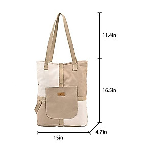 Canvas Tote Bag for Women Large Size Shoulder Handbags with Inner zipper Pockets Multicolor Casual(Khaki)