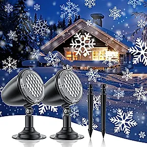 Christmas Snowfall LED Light Projector, Christmas Decorations Outdoor 2 Sets, Halloween Window Projector, Rotating Waterproof Snowfall Landscape Decorative Lighting for Wedding Indoor Garden Party