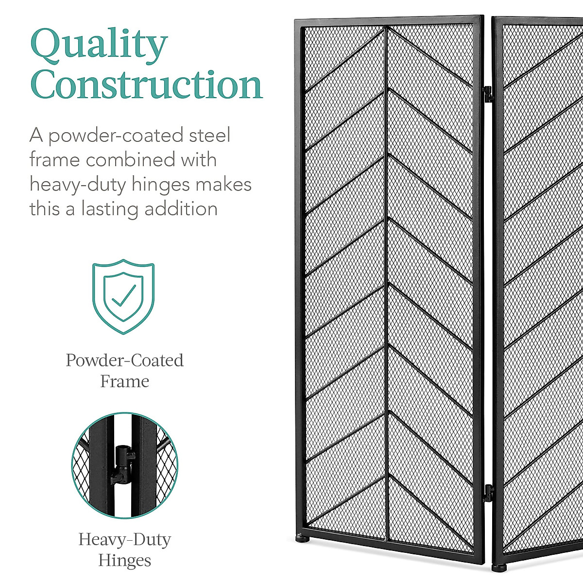 Best Choice Products 52x31in 3 Panel Chevron Fireplace Screen, Mid Century Modern Wrought Iron Hand Crafted Fire Place Guard for Living Room Home Decor, Steel Mesh - Black