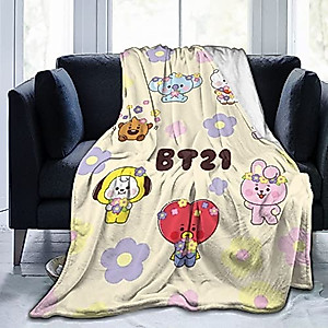 LOSVORF Bt Cartoon Blanket 21 Throw 50"X60" J-Hope Jimin Blankets Sofa Army Blankets Christmas Blanket Gift Flannel Blankets Quilt Blankets for Living Room Bedroom