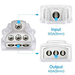 Temank 3 Way Power Distribution Block 1x 0 Gauge in / 3 x 4 Gauge Out Amp Power Distribution Ground Distributor for Auto Car Audio Splitter 2pcs (3 Way)
