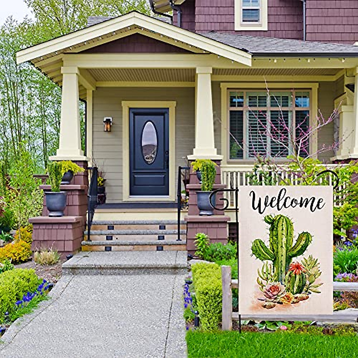 Welcome Cactus Garden Flag Vertical Double Sided Rustic Farmhouse Flag Yard Outdoor Decoration 12.5 x 18 Inch