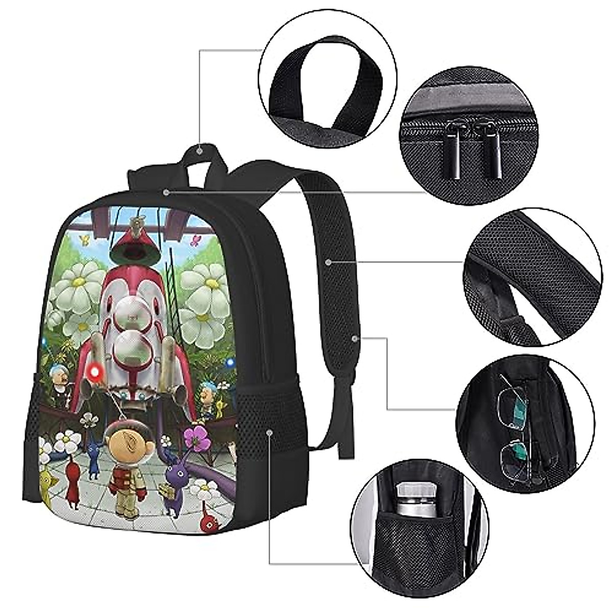 RACEK Pik-min Backpack Cartoon Laptop Backpacks Lightweight Fashion Travel Daypack Large Capacity Multifunction Adjustable Straps Bags For Women Men